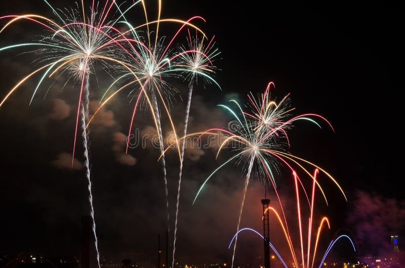 Colourful Fireworks in the Night Sky Stock Photo - Image of night ...