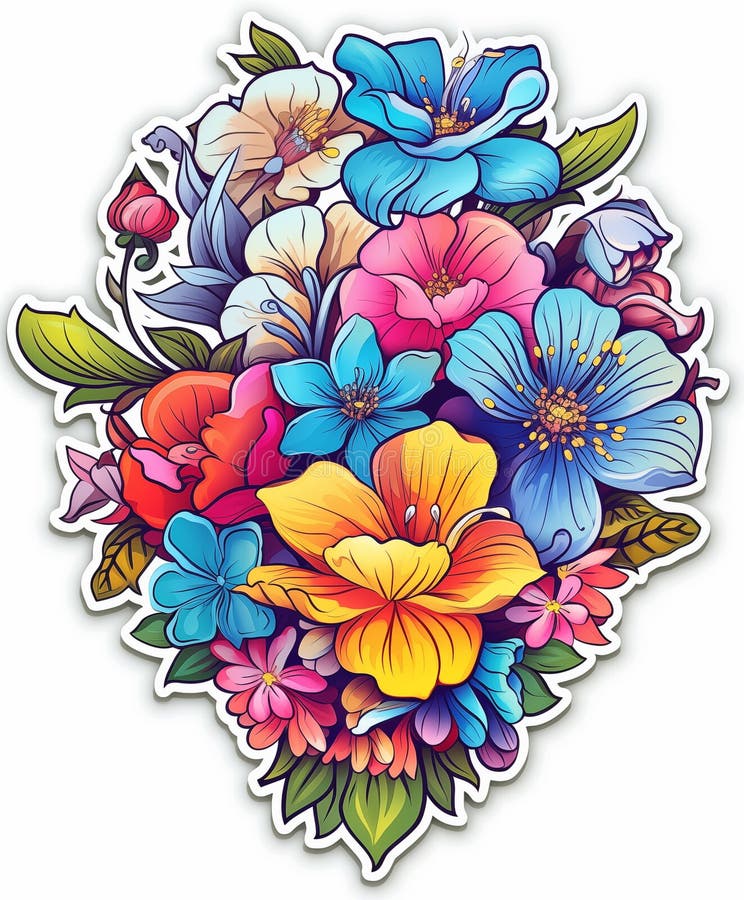 Colourful Floral Sticker Pattern Design White Background Stock ...
