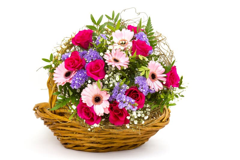 Colourful Flowers in a Basket Stock Image - Image of floral, bouquet ...