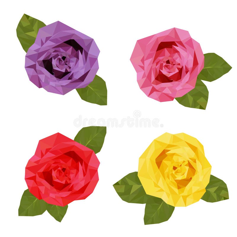 Set of Four Roses of Various Colors. Illustration. Stock Vector ...