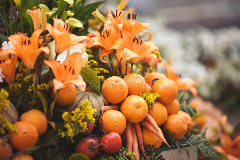Colourful Fruit and Flowers. Composition of Fruits, Herbs and Flowers ...