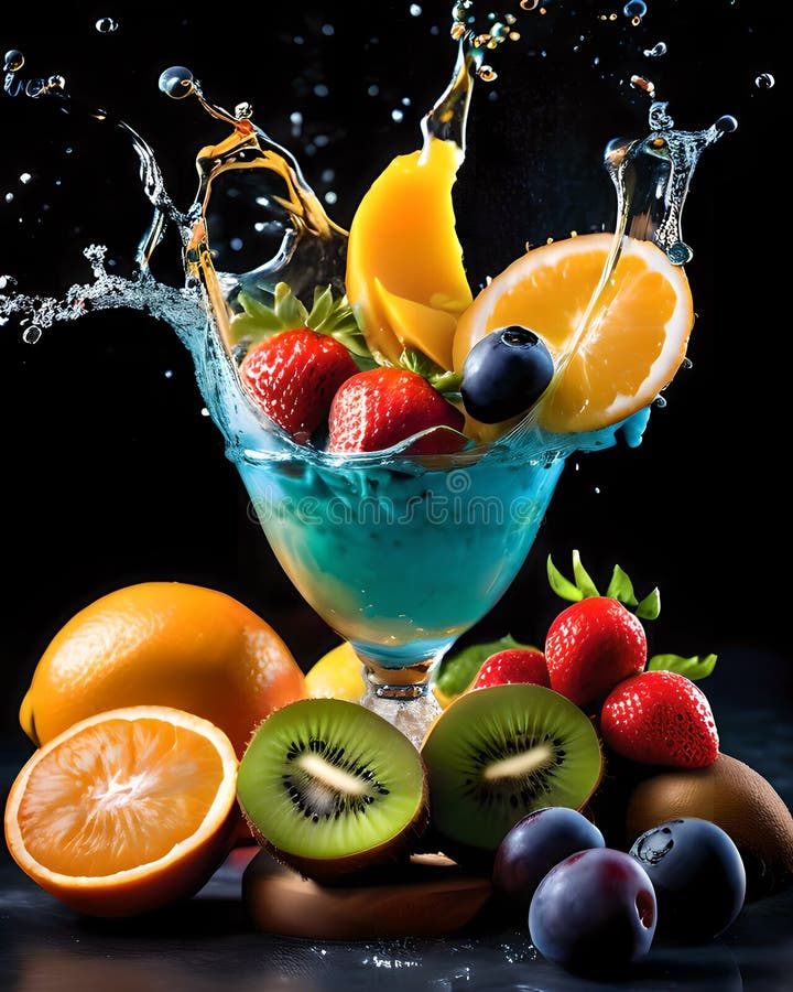 Colourful fruit splash stock illustration. Illustration of splash - 296674090