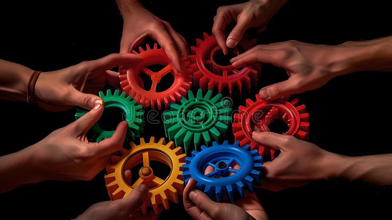 Colourful Gears in Hands Showing Teamwork and Collaboration. a ...