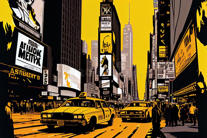 Colourful Generative Times Square AI Illustration Stock Illustration ...