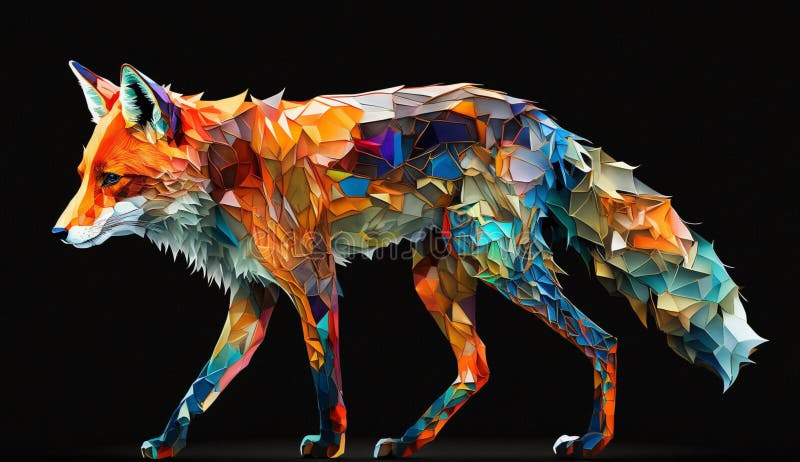 Colourful Geometric Low Polygonal Fox Animal. Generative AI Stock ...