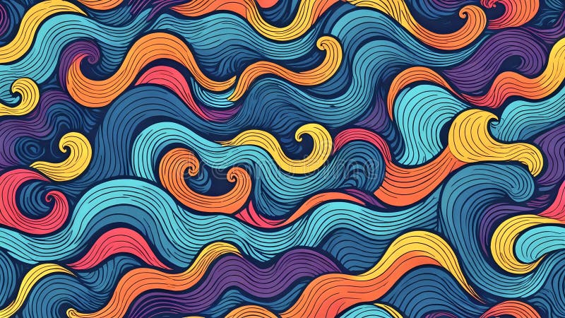 Colourful Geometric Seamless Repetitive Vector Curvy Ocean Waves ...