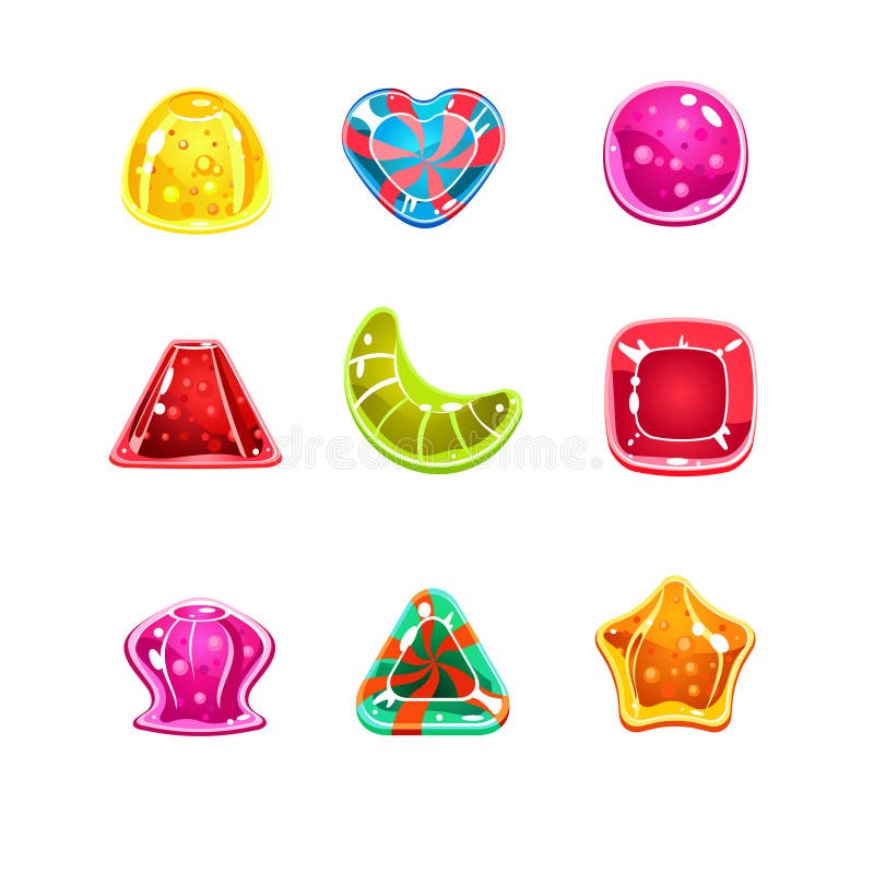 Colourful Glossy Candies of Various Shapes Stock Vector - Illustration ...