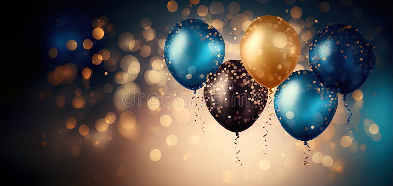 Colourful Gold and Blue Balloons on Blurred Background Stock ...