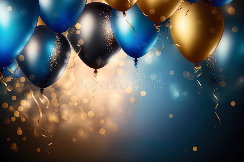 Colourful Gold and Blue Balloons on Blurred Background Stock ...
