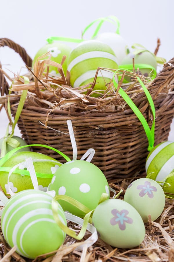 Colourful Green Easter Eggs in Straw Stock Photo - Image of greeting ...