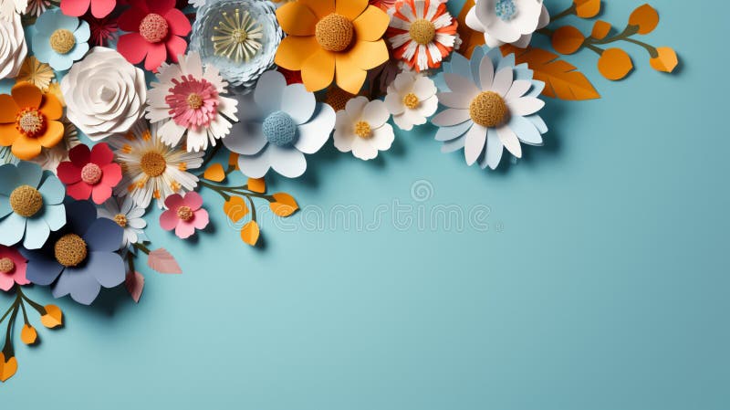 Colourful Handmade Paper Flowers on Light Blue Background, AI ...