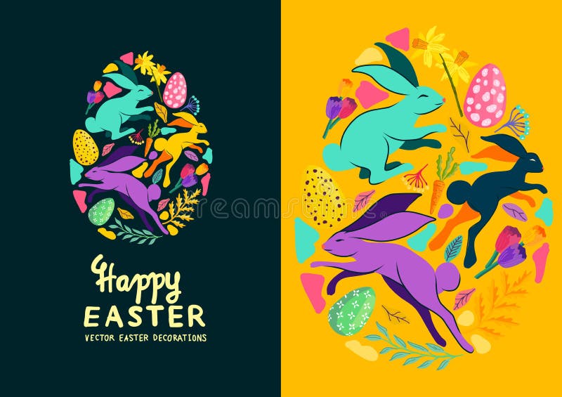 Colourful Happy Easter Hunt Rabbit Backgrounds Stock Vector ...