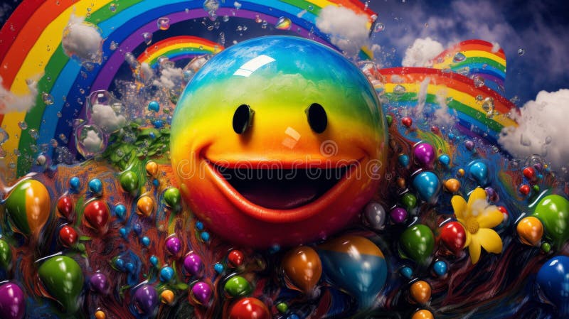 Colourful and Happy Smile Sphere Ball with Emotion. Neural Network Ai ...