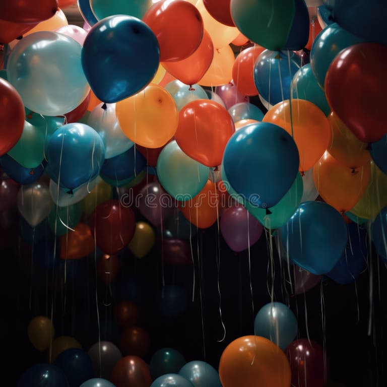 Colourful Helium Balloons Floating with Hanging Strings, Created Using ...