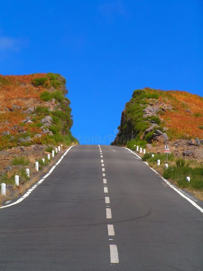 The Colourful Hill Deeply Cut by the Road. Madeira Stock Photo - Image ...