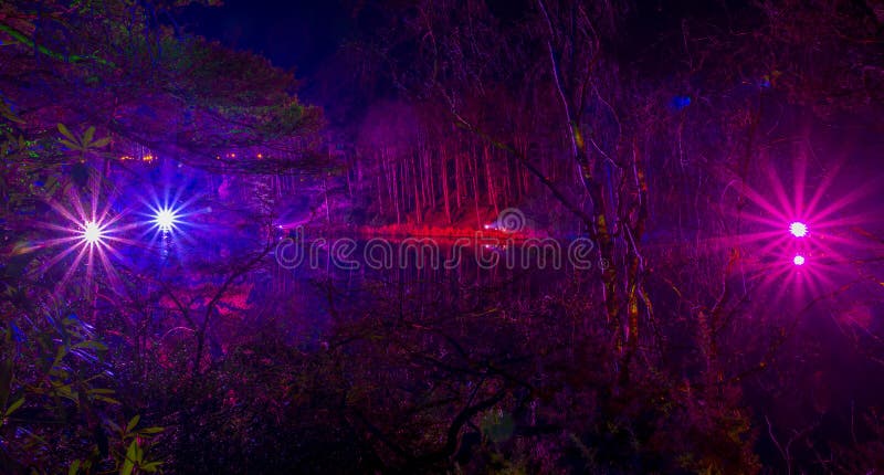 Colourful Illuminations Around the Lake at Blue Pool in Dorset Stock ...