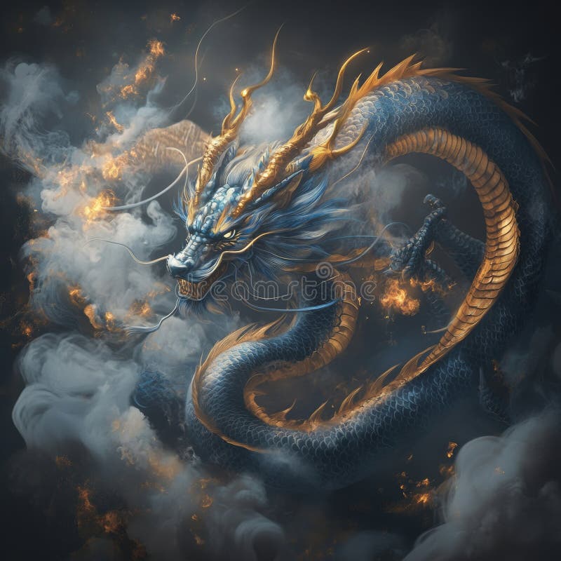 A Colourful Illustration of a Dragon with Glowing Mist, Fire, and a ...