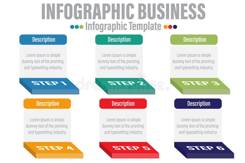 Colourful Infographic Steps with Text Boxes. Business Concept with 6 ...