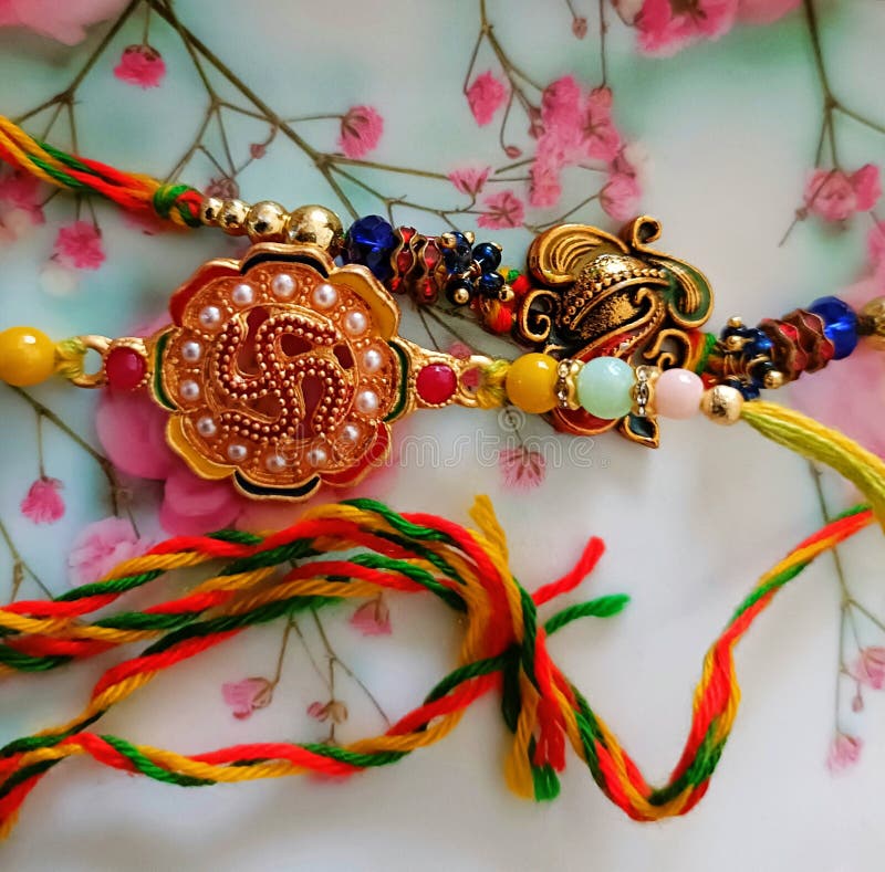 A Colourful Rakhi with White Stones. Stock Photo - Image of affection ...