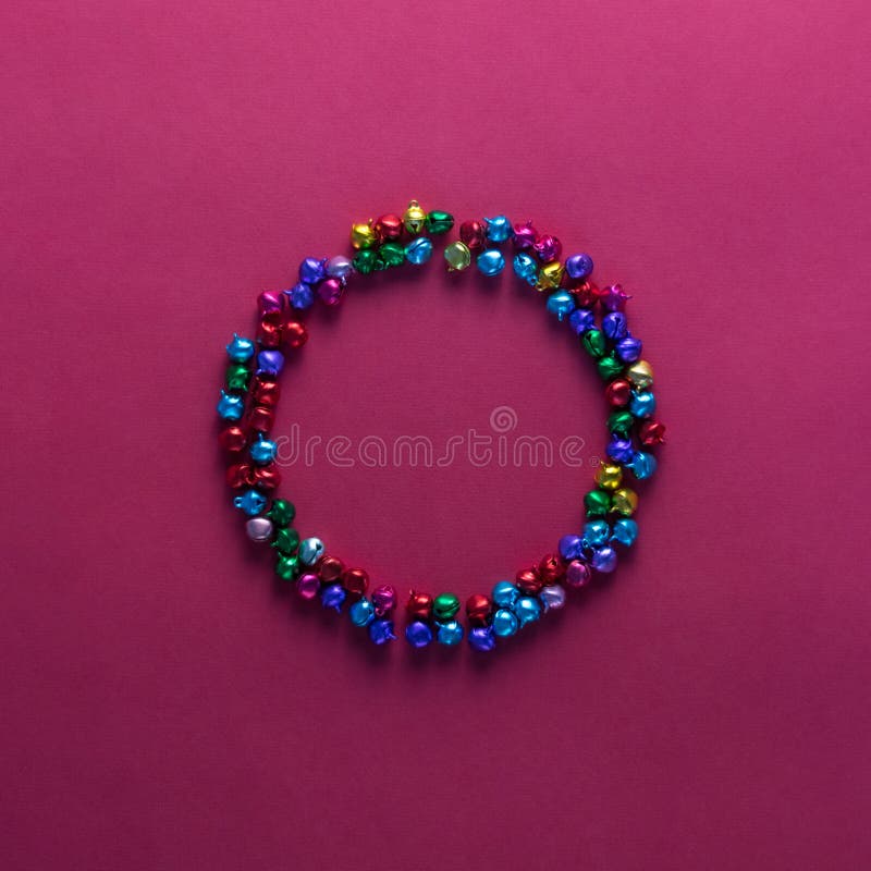 Colourful Jingle Bells Frame on Red Background. Christmas Mood. Stock ...