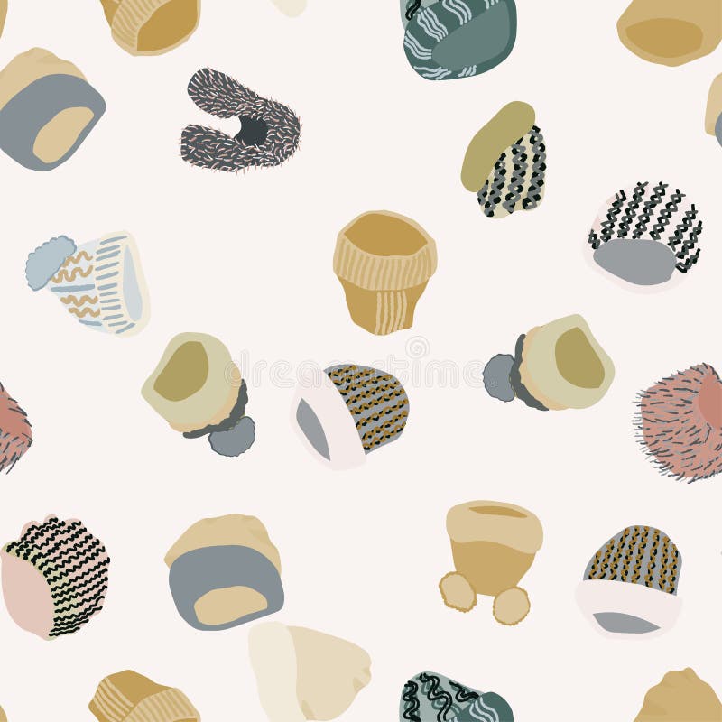 Colourful Knitted Hats Seamless Pattern on White Background Stock ...