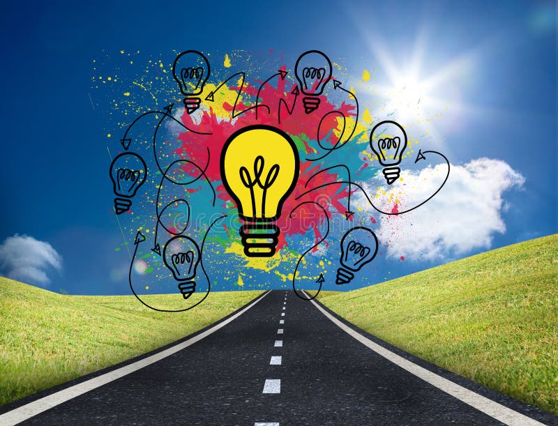 Colourful Light Bulbs Graphic on Bright Countryside Stock Illustration ...