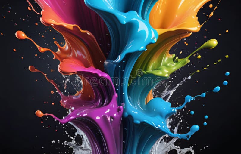 Colourful Liquid Paint Splashes Stock Illustration - Illustration of ...