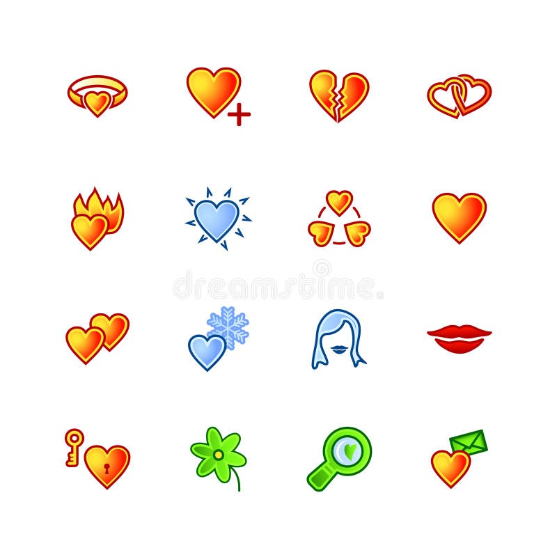 Colourful love icons stock vector. Illustration of lips - 2199070