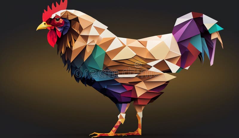 Colourful Low Polygon Geometric Hen Animal. Generative AI Stock ...