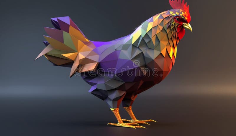 Colourful Low Polygon Geometric Hen Animal. Generative AI Stock ...