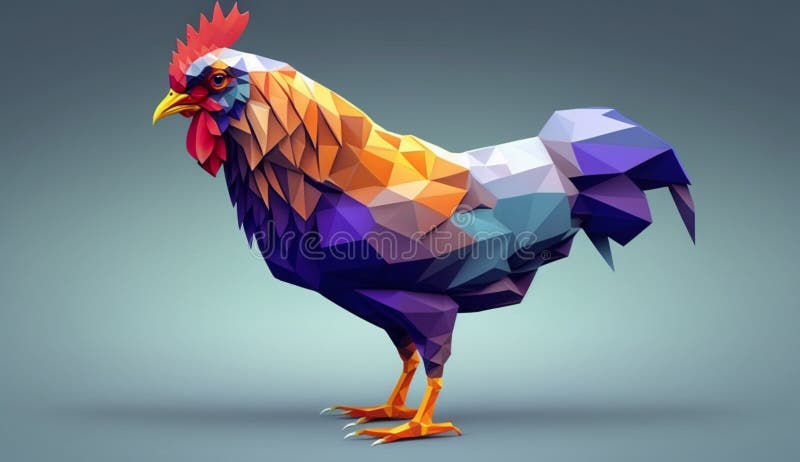 Colourful Low Polygon Geometric Hen Animal. Generative AI Stock ...
