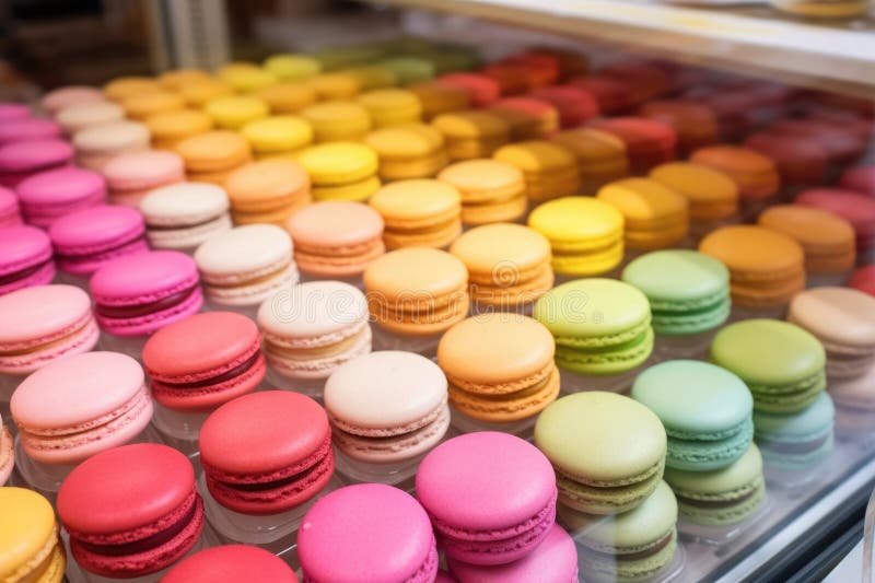Colourful Macarons in a Bakery Display Case Stock Image - Image of ...