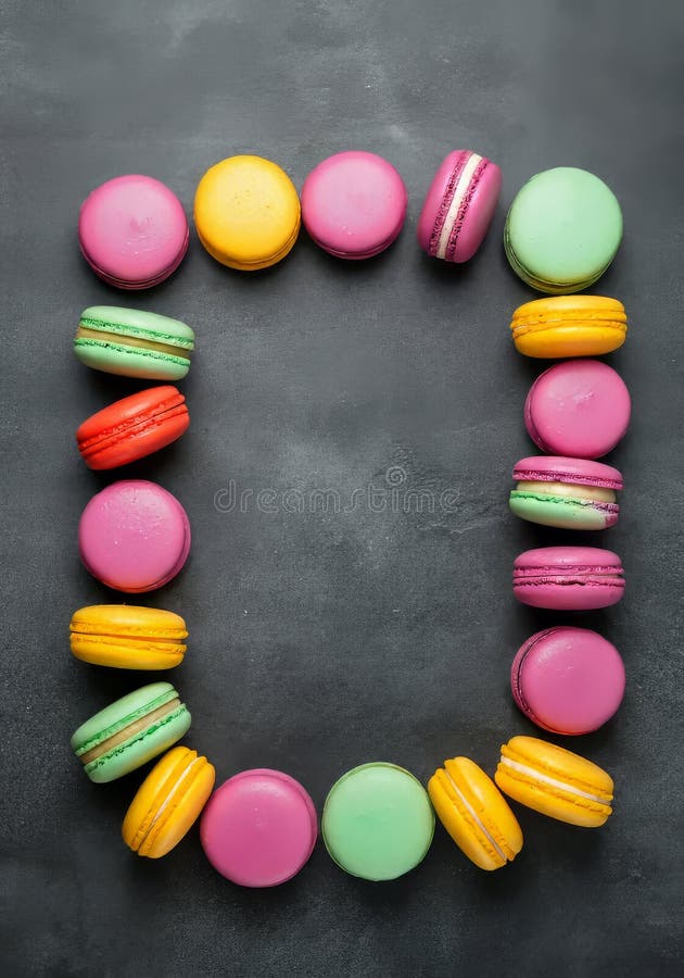 Colourful Macarons Making a Frame for a Menu Arranged in a Creative ...