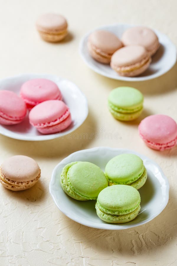 Colourful Macaroons on the Plates Stock Image - Image of almond, french ...