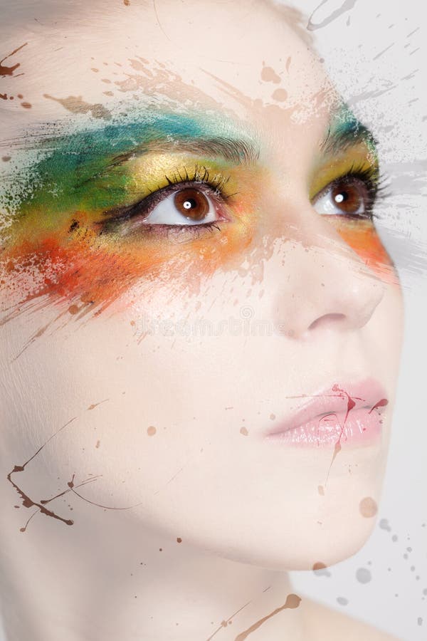 Beauty Fashion Portrait of Beautiful Woman with Colorful Abstract ...