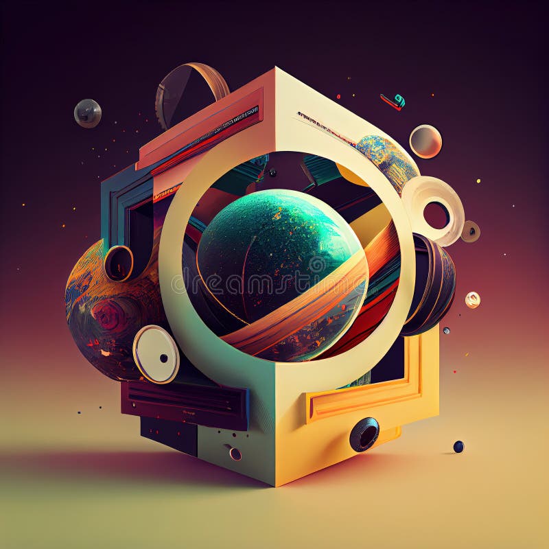 Colourful Mixed Dimension Design AI Illustration Stock Illustration ...