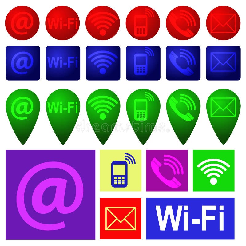 Colourful Mobile, Sms and E-mail Icons of Different Shapes. Vector ...