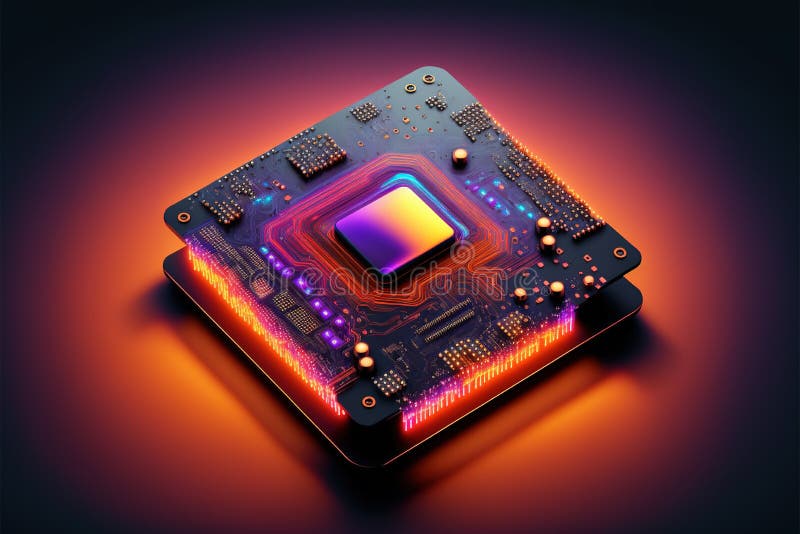 Colourful Neon Computer Processor on Black Background, Created Using ...