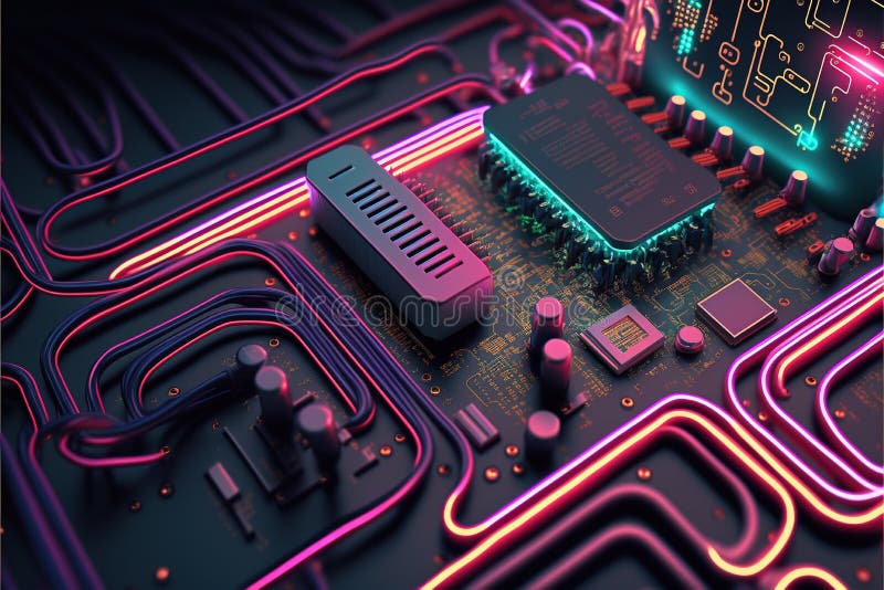 Colourful Neon Computer Processor on Black Background, Created Using ...