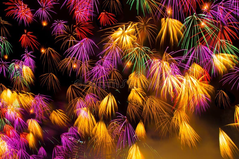 Colourful New Years Fireworks Display Lighting Up the Night Sky at ...