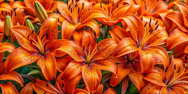 Colourful Orange Tiger Lily Floral Pattern Generative by AI Stock Image ... Colourful Orange Tiger Lily Floral Pattern Generative by AI Stock Image ...