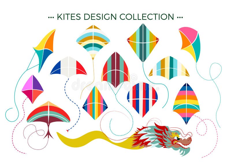 Colourful Ornate Sky Kites Set. Flat Design Vector Stock Illustration ...