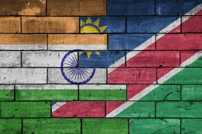 Colourful Painted Big Flag of India and Flag of Namibia on a Massive ...