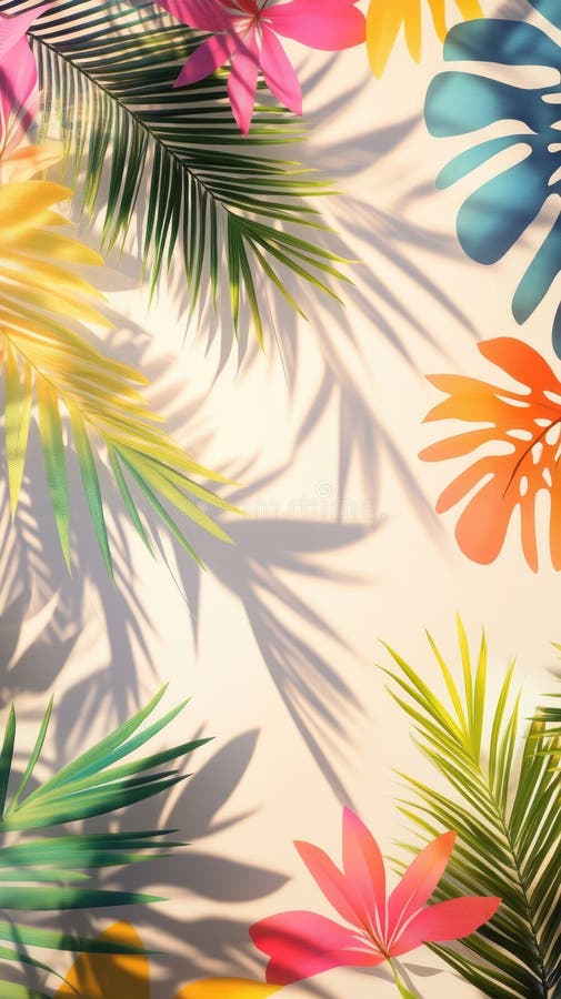 Colourful Palm Tree Leaves Background with Copy Space for Text. Floral ...
