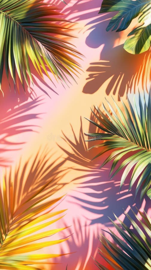 Colourful Palm Tree Leaves Background with Copy Space for Text. Floral ...
