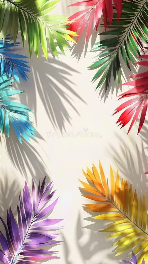 Colourful Palm Tree Leaves Background with Copy Space for Text. Floral ...