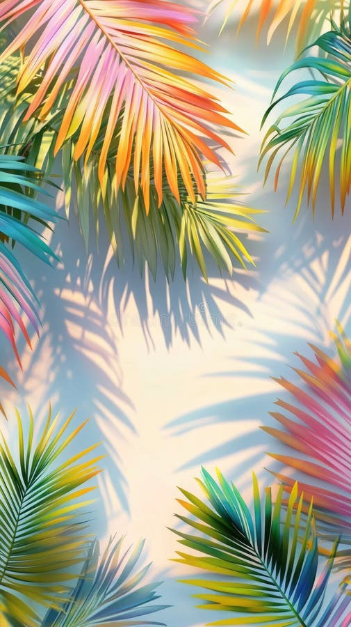 Colourful Palm Tree Leaves Background with Copy Space for Text. Floral ...