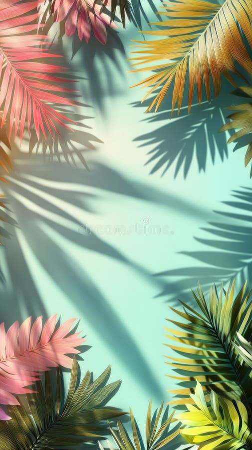 Colourful Palm Tree Leaves Background with Copy Space for Text. Floral ...