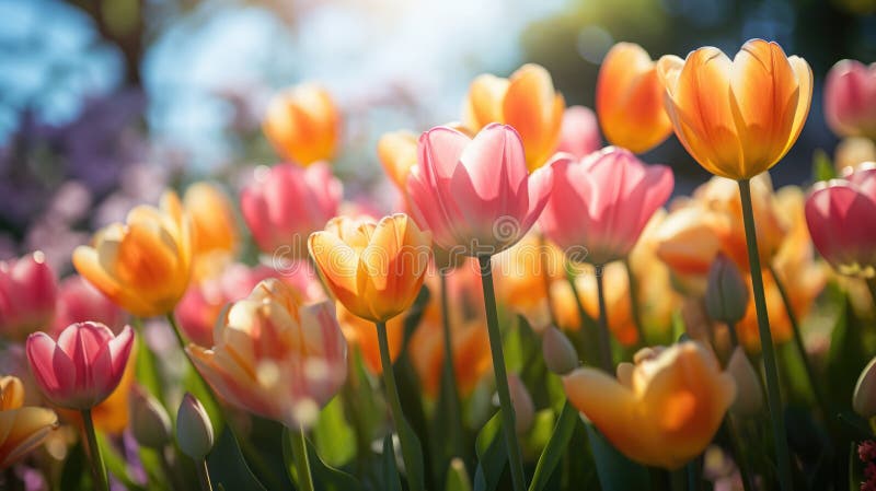 Colourful Panoramic Spring Banner of Fresh Tulips Stock Illustration ...