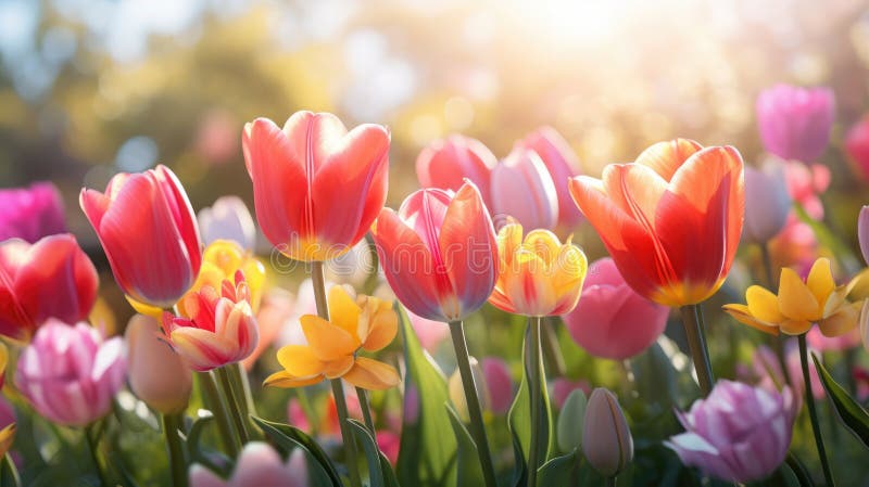 Colourful Panoramic Spring Banner of Fresh Tulips Stock Illustration ...